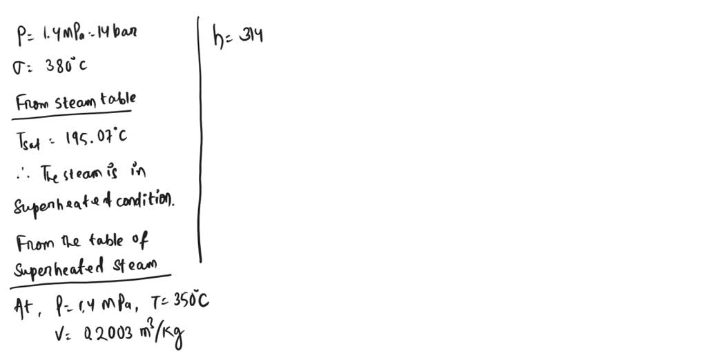 Find the enthalpy, entropy, and volume of steam at 1.4 MPa, 380Â°C, using steam tables only.