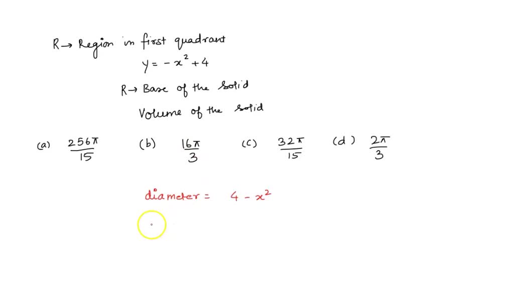 SOLVED: Let R be the region in the first quadrant bounded by the graph of y = -x^2 + 4 and the x ...