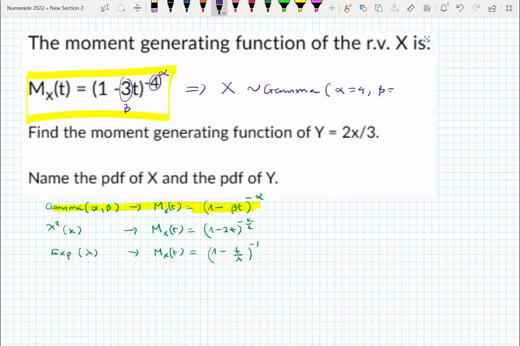 SOLVED: Problem 4 The moment generating function of a RV X is given by: a b Find the pdf of X ...
