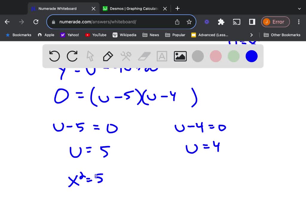 SOLVED: Find the zeros of the function 𝑦=𝑥4−9𝑥2+20. If there is more ...