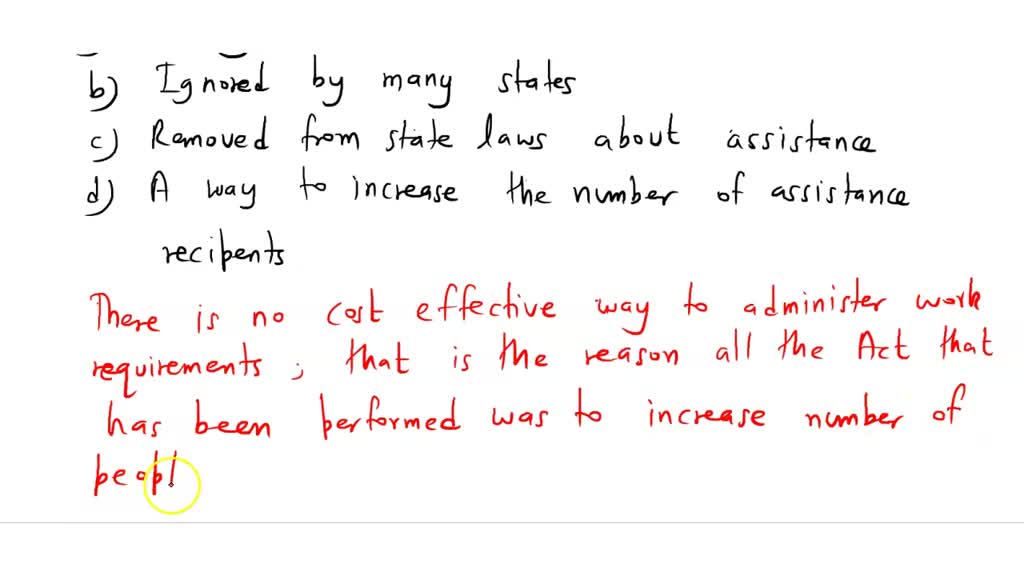 SOLVED: Work requirements were a key feature of the PRWORA policy for ...
