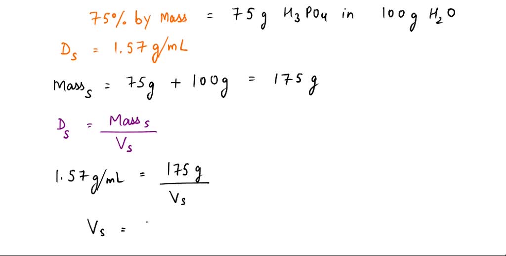 SOLVED: An aqueous solution of H3PO4 is 75% by mass and has a density ...