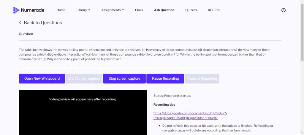 SOLVED: The table below shows the normal boiling points of benzene and ...