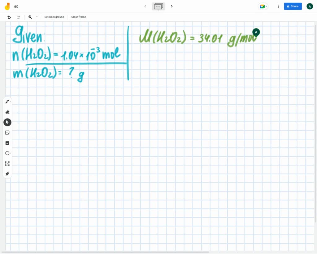 SOLVED: Calculate the mass of the sample: 1.04x10^-3 mol H2O2.