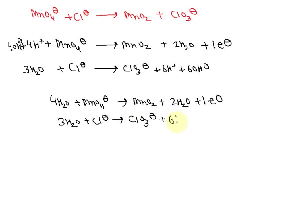 SOLVED: The permanganate ion (MnO4-) will react with chloride ions (Cl ...