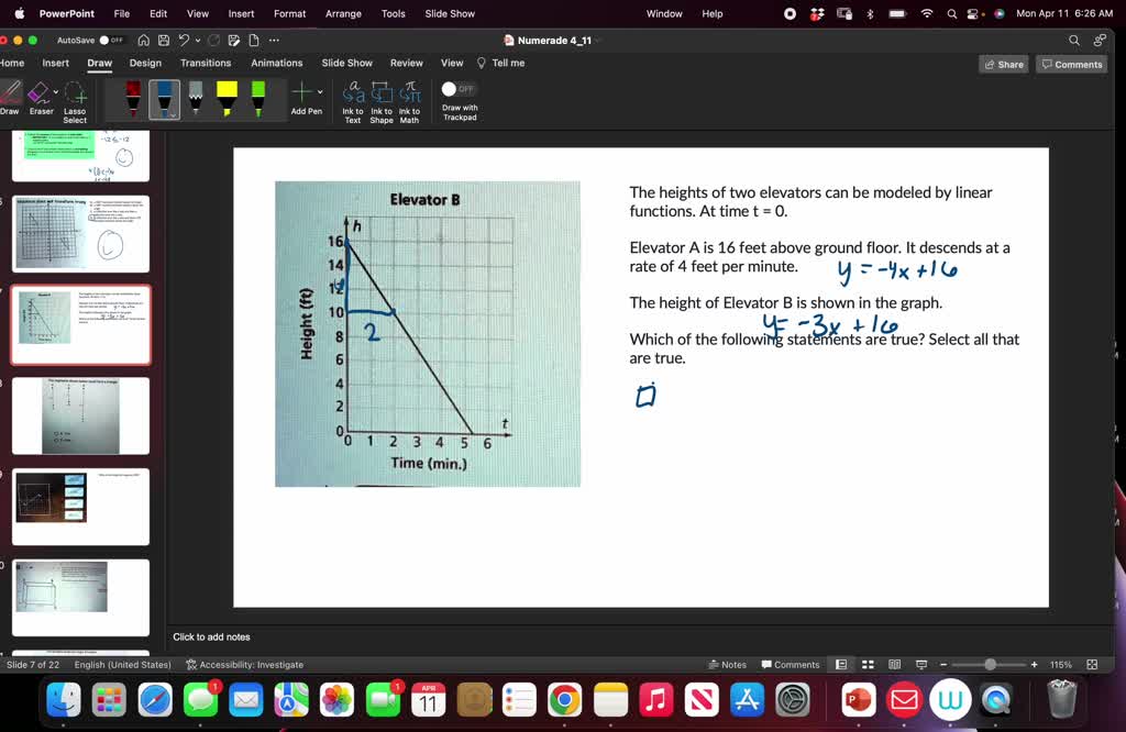 SOLVED: 'The heights of two elevators can be modeled by linear ...