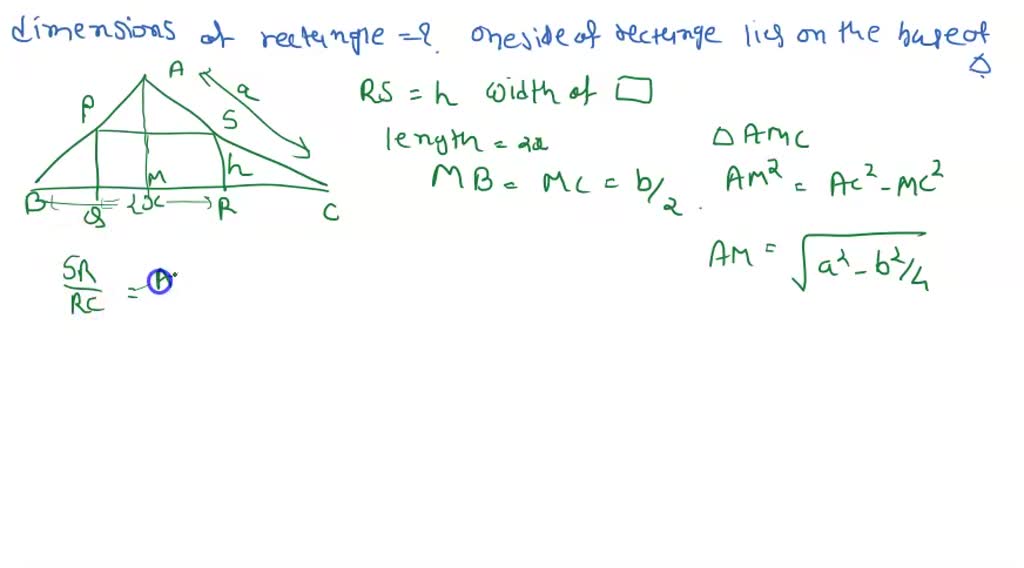 SOLVED: Find the dimensions of the largest rectangle that can be inscribed in an isosceles ...