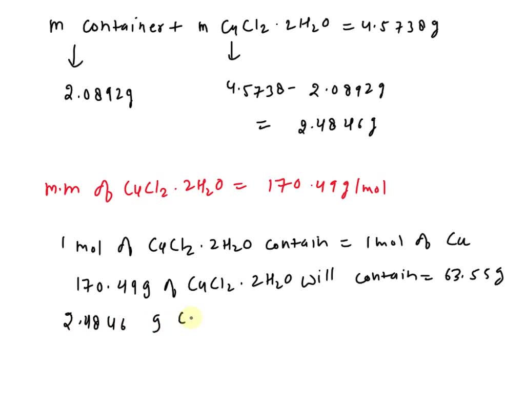 SOLVED: Calculate the mass of copper (Cu) in the sample of CuCl2 Â ...
