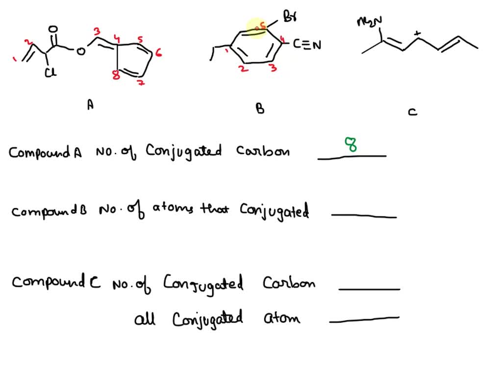 SOLVED: On a piece of paper, circle the conjugated portions of each molecule; then answer the ...