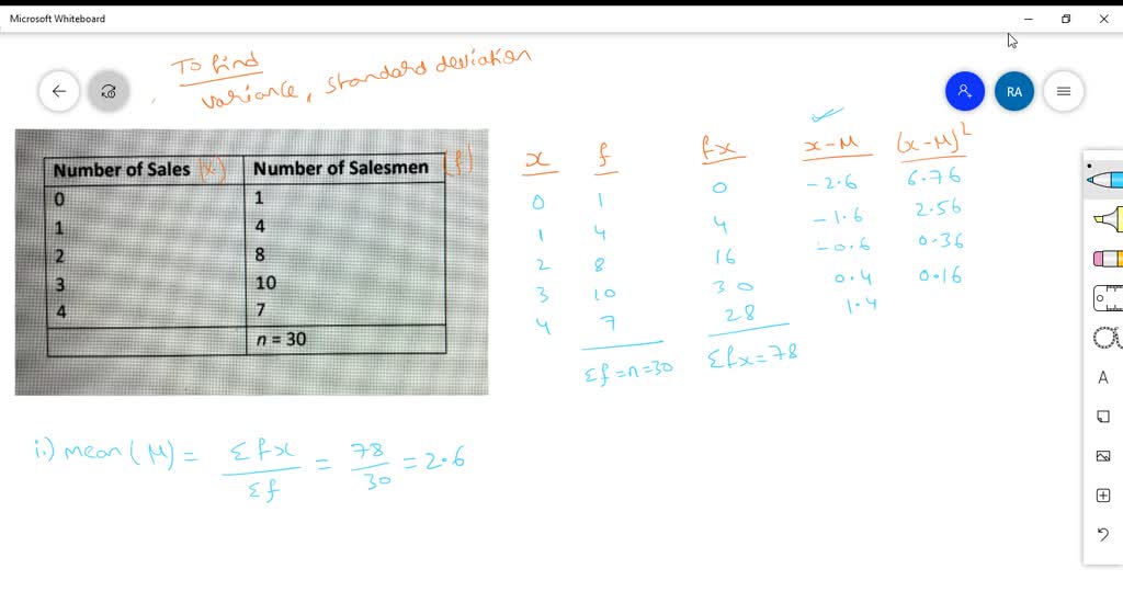 SOLVED: The number of sales made yesterday by a sample of 30 salesmen ...
