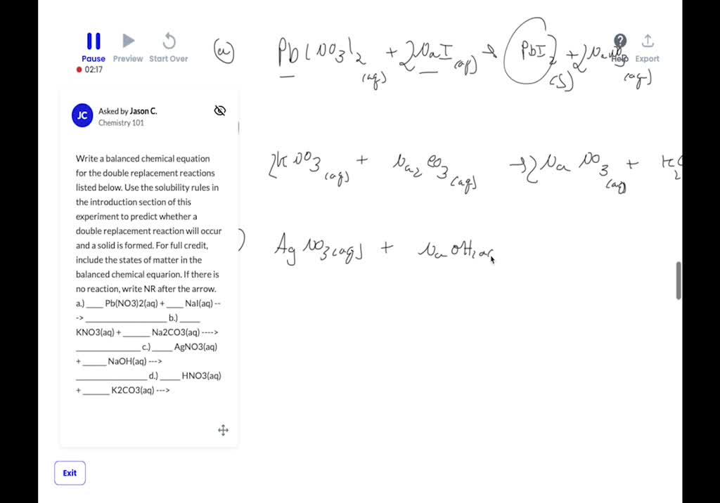 SOLVED: Complete and balance the following solubility rules, indicating the double replacement ...