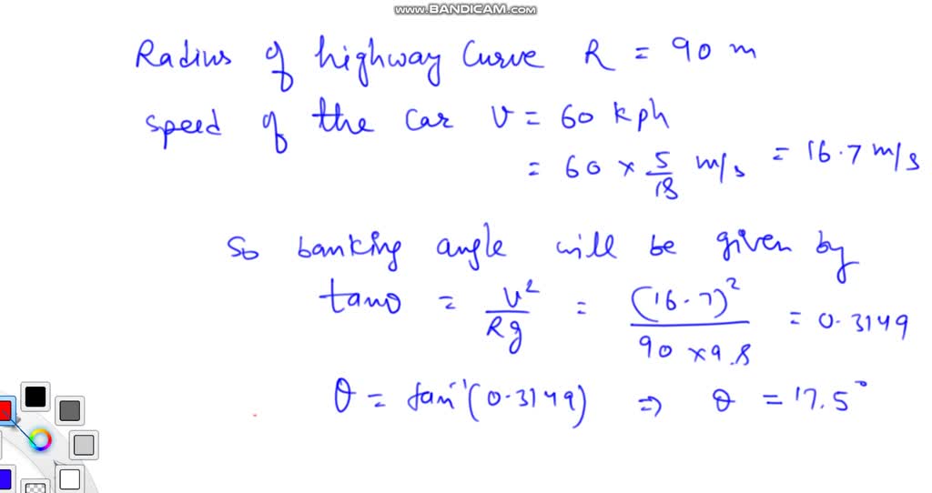 SOLVED: Find the angle of banking for a highway curve of 90 meters radius designed to ...