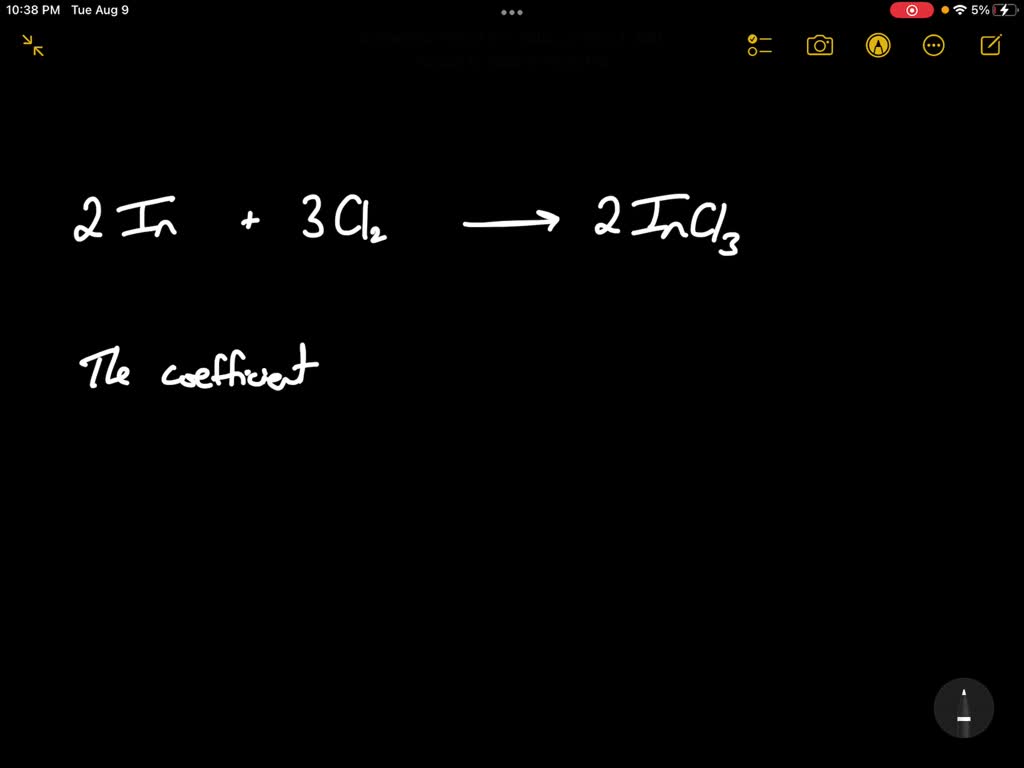 SOLVED: Indium reacts with chlorine gas to form InCl3. In the balanced ...