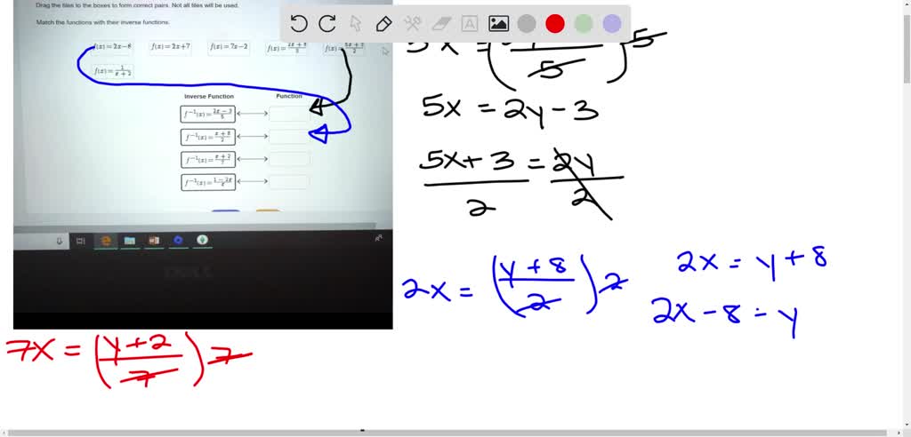 SOLVED: Match the functions with their inverse functions. Drag the tiles to the boxes to form ...