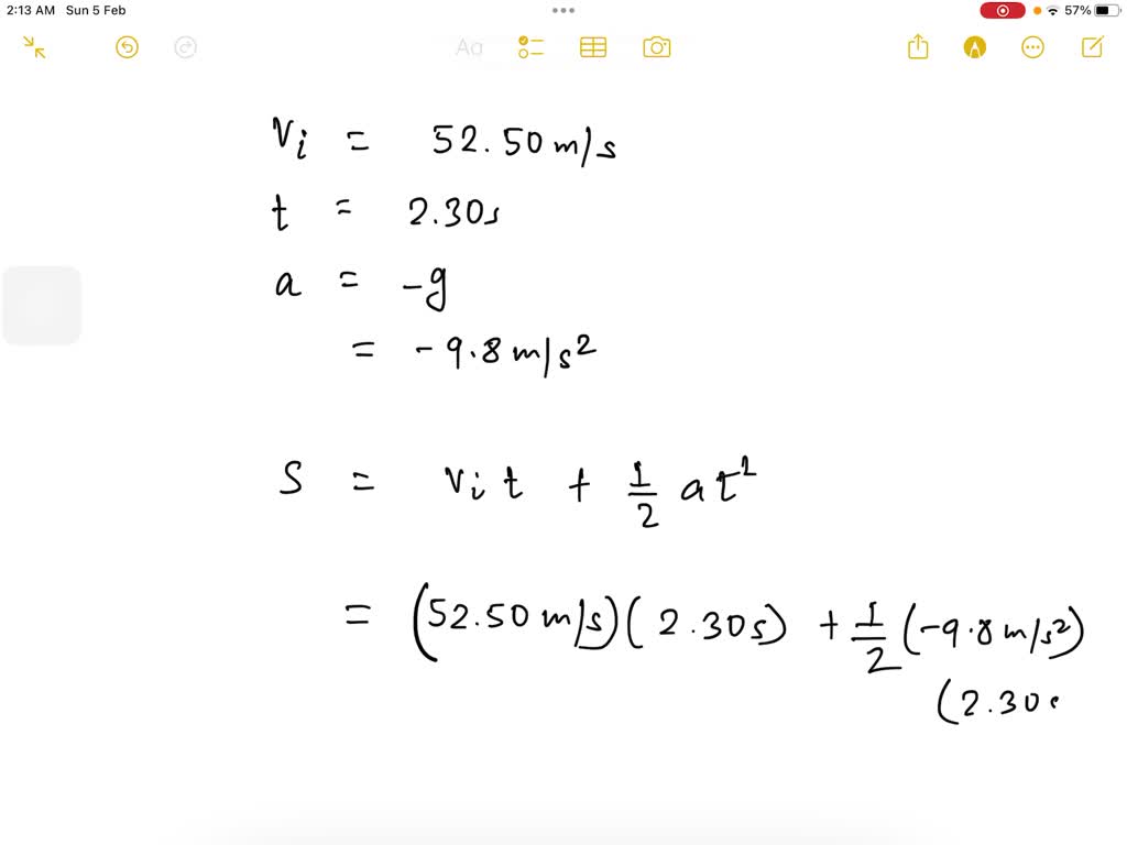 SOLVED: A cannon ball is shot straight upward with a velocity of 52.50 ...