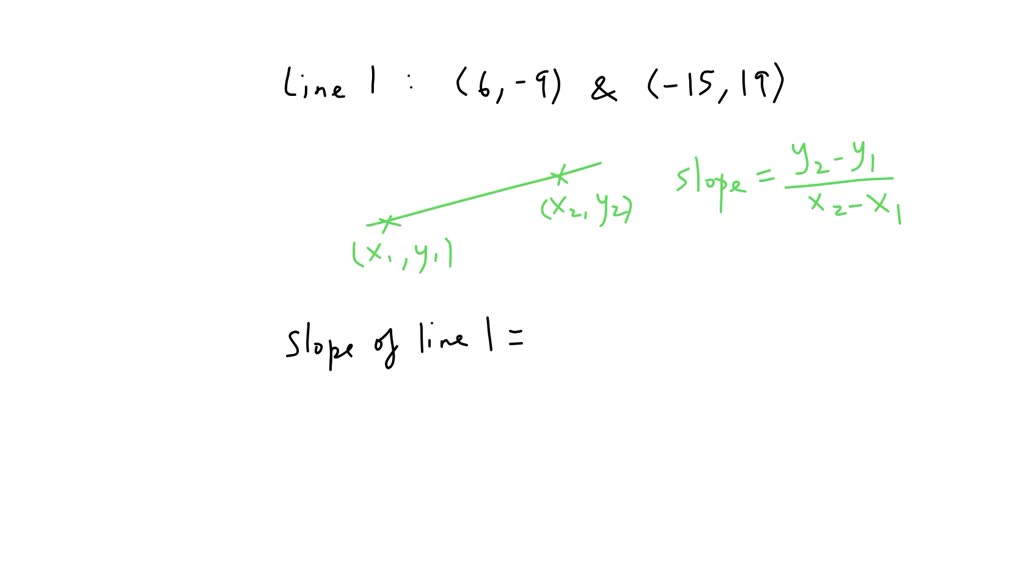 SOLVED: Consider the following two lines. Line 1: Passes through (6,-9) and (-15,19) The slope ...