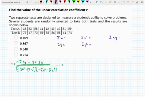 Question 4 0/1 pts Find the value of the linear correlation...