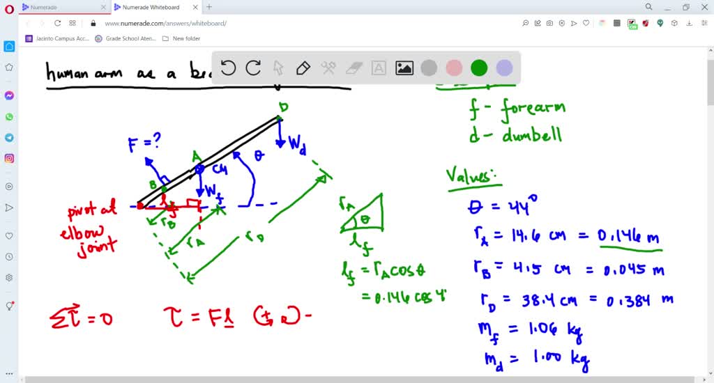 SOLVED: The diagram shown below is a free body diagram of a human arm ...
