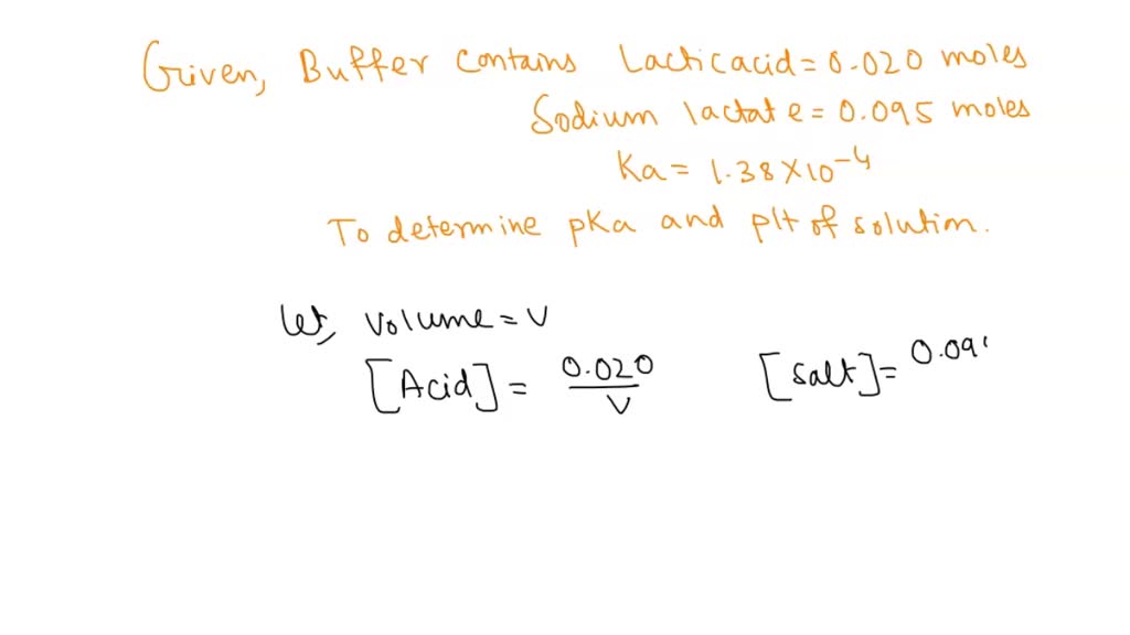 SOLVED: A buffer contains 0.020 moles of lactic acid and 0.095 moles of ...