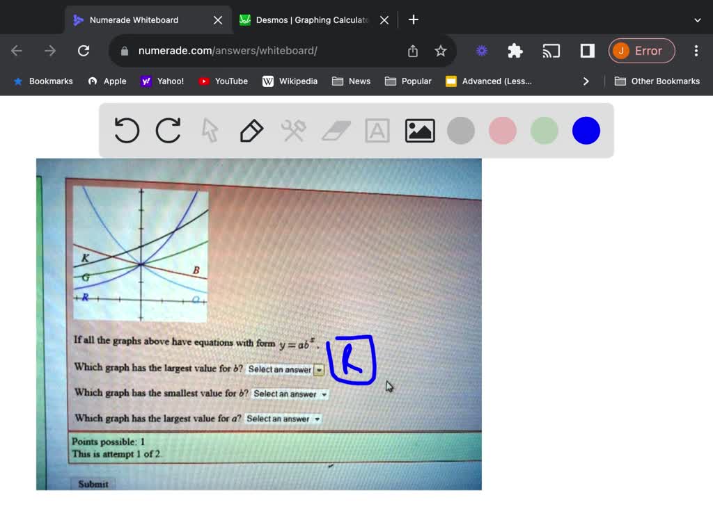 SOLVED: If all the graphs above have equations with the form y = ab, which graph has the largest ...