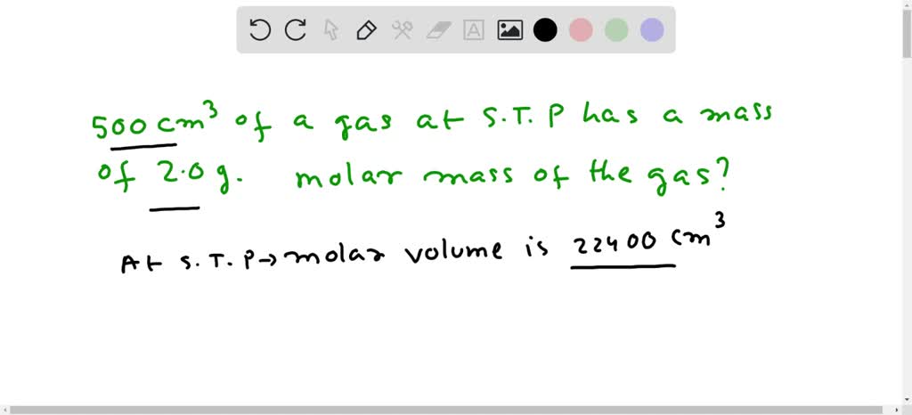SOLVED: 8. 500 cm3 of a gas at STP has a mass of 2.0g. Calculate the ...