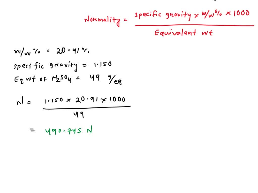 SOLVED: A solution of 20.91% by weight H2SO4 has a specific gravity of ...