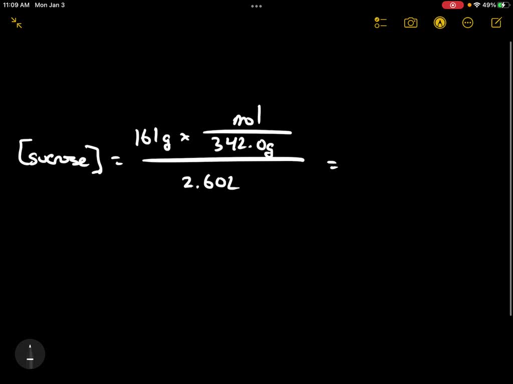 SOLVED: For an aqueous solution of sucrose (C12H22O11), determine: the molarity of 3.40 L of a ...