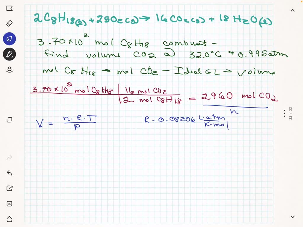 SOLVED: The combustion of octane, C8H18, proceeds according to the reaction shown: 2C8H18 (1 ...