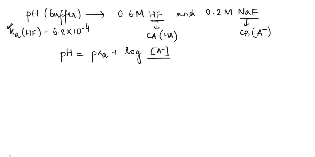 SOLVED: The pH of a buffer can be calculated using the Henderson-Hasselbalch equation: pH = pKa ...