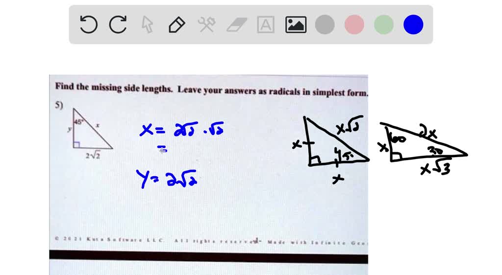 SOLVED: 'Use 45-45-90 30-60-90 Special Right Triangles to Solve. find the missing sir length ...