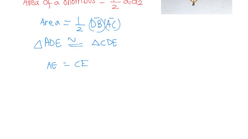 The area of rhombus ABCD is 72 square units. EC = 8 units and DB = x – 1.