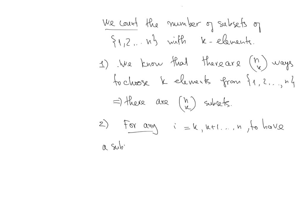 SOLVED: Give a combinatorial argument for the following identity: -2(-) n 2 k. (Hint: Consider ...