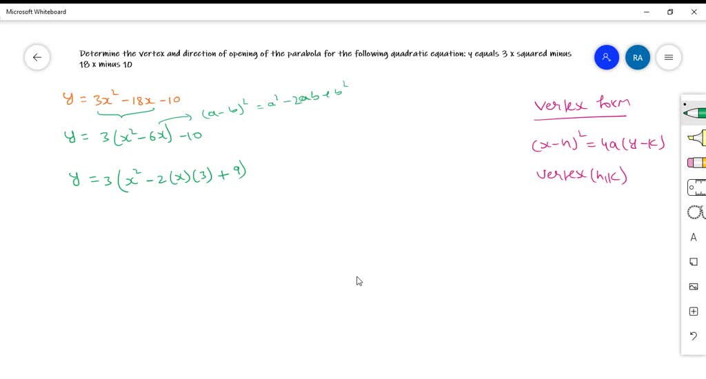 SOLVED: Determine the vertex and direction of opening of the parabola ...