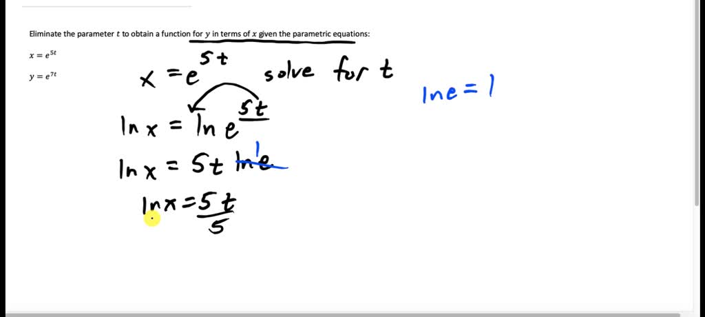 SOLVED: Given the parametric equation below, eliminate the parameter to ...