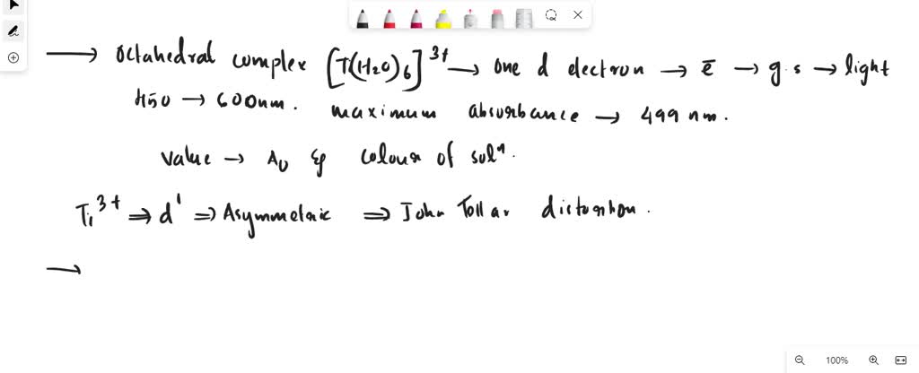 The octahedral complex [Ti(H2O)6]3+ has a single d electron. To excite ...