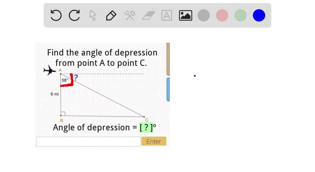 SOLVED: 'Find the angle of depression from point A to point C. Angle of ...