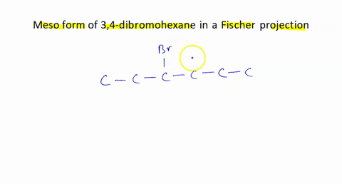 Draw the meso form of 34 dibromohexane in fischer projection...