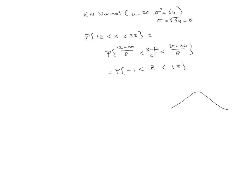 If X is a normal variate with mean 20 and variance 64 the probability that X lies between 12 and 32