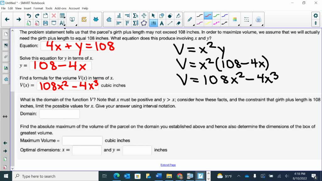 SOLVED: According to U.S. postal regulations, the girth plus the length ...