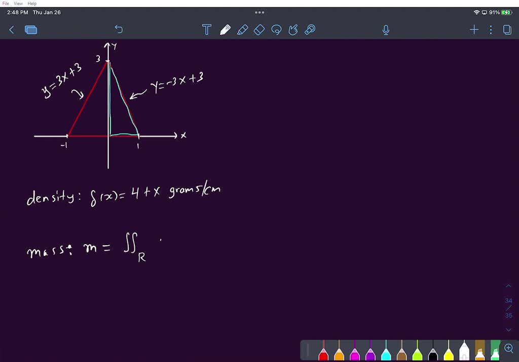 SOLVED: Find the total mass of the triangular region shown below. All lengths are in centimeters ...