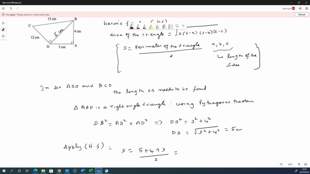Solved Calculate The Area Of Quadrilateral Abcd In Which Angle Abd 90 Degree Triangle Bcd Is