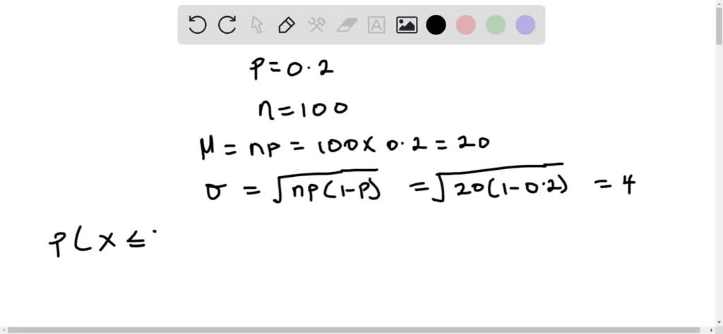 SOLVED: 1. If x is a binomial random variable where n = 100 and p = 0.2, find the probability ...