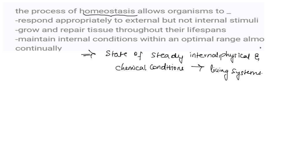 SOLVED: the process of homeostasis allows organisms to -respond ...