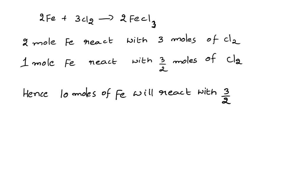 SOLVED: Iron reacts with chlorine according to the following reaction ...