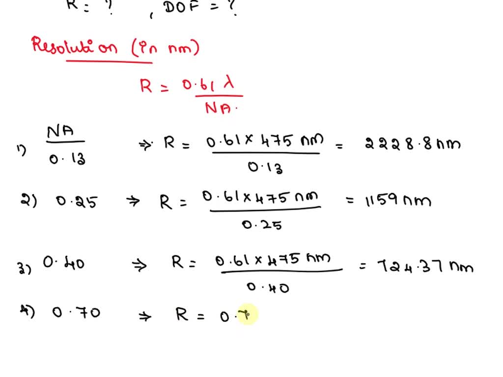 SOLVED: How do you find the depth of field? Calculate the resolution ...