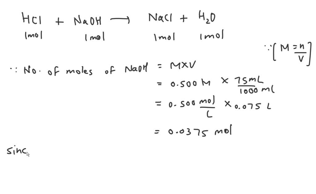 SOLVED: If it requires 75.0 mL of 0.500 M NaOH to neutralize 165.0 mL of an HCl solution, what ...