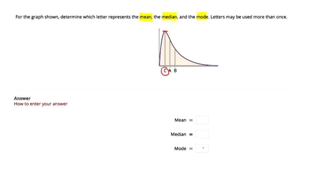 SOLVED: For the graph shown; determine which letter represents the mean ...