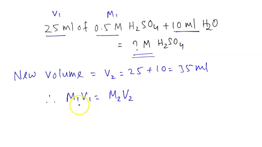 SOLVED: Calculate the volume (in mL) of 9.0M H2SO4 that you would need to convert 0.070 moles of ...