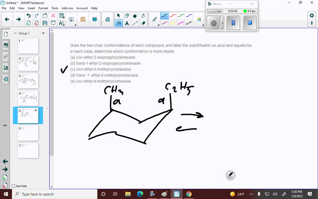 SOLVED: 11. Draw the two chair conformations of each compound, and label the substituents as ...