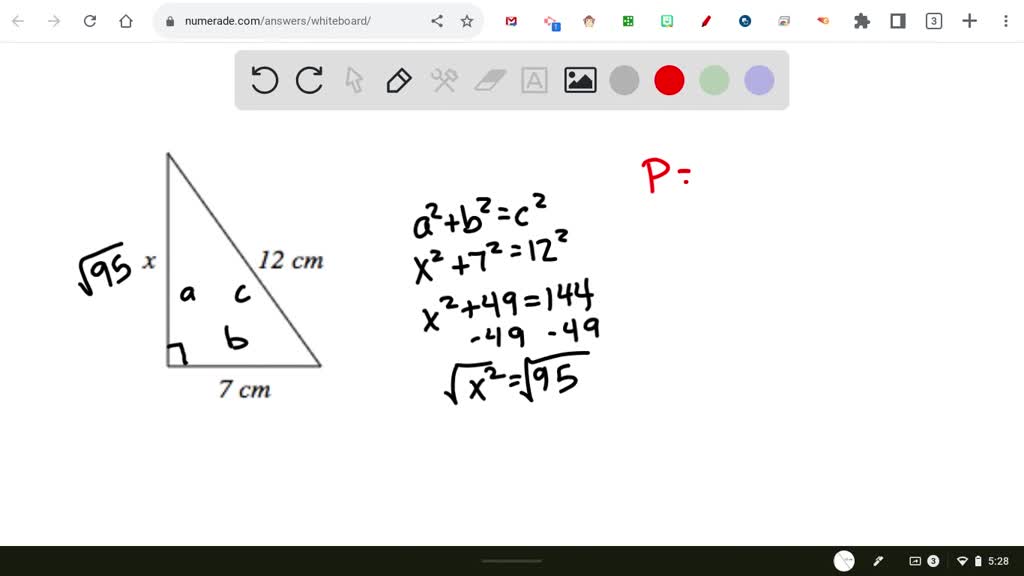 SOLVED: The Pythagorean Theorem Find the perimeter and area of the right triangle shown below ...